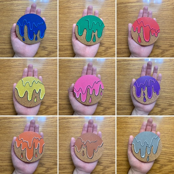 Dining | Multicolor Grime Drip Cork Coasters Lot Of 9 | Poshmark